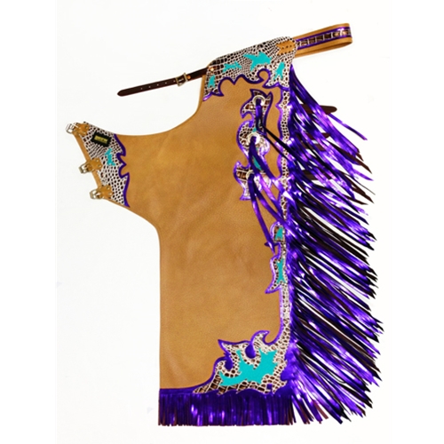 Custom Bareback Rodeo Riding Chaps with Metallic Fringe