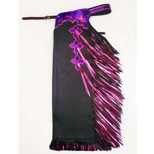 Black Western Chaps with Custom Fringe - 100-43